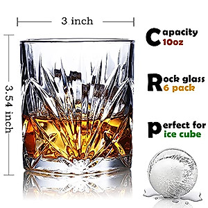 Whiskey Glasses Set of 6-10oz Premium Crystal Whiskey Glass, Rock Style Old Fashioned Glass For Drinking Scotch, Bourbon, Cognac, Irish Whisky and Old Fashioned Cocktails