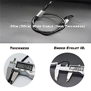 Bytiyar 4 pcs 20 inch (50cm) 5mm Thickness Galvanized Steel Wire Rope Lanyard Cable Tether Safety Strap with Braided Steel Rubber Coated and 2 Loops Black