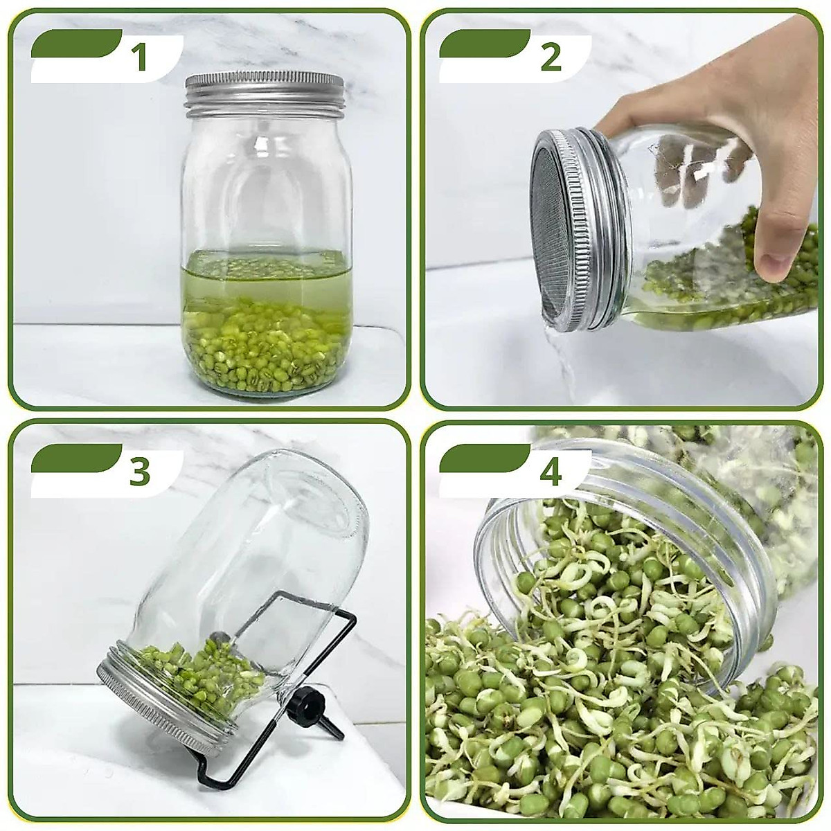 2PCS Stainless Steel Sprouting Lids – Regular Mouth Mason Jars Lids for Germination Kit Mason Jar Mesh Lids for Sprouts Grow Kit Sprouting Jar Lids for Growing Broccoli Alfalfa Mung Bean Sprouts