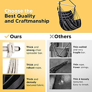 ADVOKAIR Hammock Chair Swing (500 lbs Max) - Hanging Hammock Chair Rope Swing Indoor for Bedroom, Outdoor, Patio, Bedroom, Porch, Deck - Sturdy Steel Bar with Anti-Slip Safety Rings