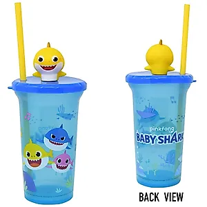 PinkFong Baby Shark Baby Shark 15oz Cup Set for Kids, Boys ~ Bundle Refillable with Straw, and Additional Stickers | School Supplies, Sports, More