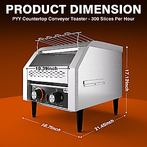 PYY Commercial Conveyor Toaster - 300 Slices/Hour Restaurant Toaster for Bun Bagel Bread, Heavy Duty Stainless Steel Conveyor Toaster