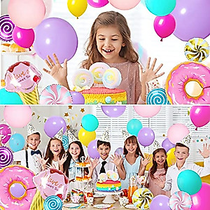 Sweet Macaroon Candy Balloon Arch Kit Candy Lollipop Foil Balloons Garland Kit Candy Party Decorations Supplies for Girls Birthday Party Baby Shower