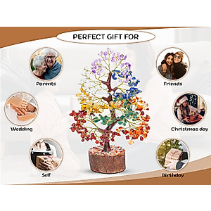 seven chakra tree of life for positive energy - feng shui tree, fake bonsai tree, crystals and healing stones, money tree, room decor 7 chakra tree, stone tree, healing crystals, spiritual gifts