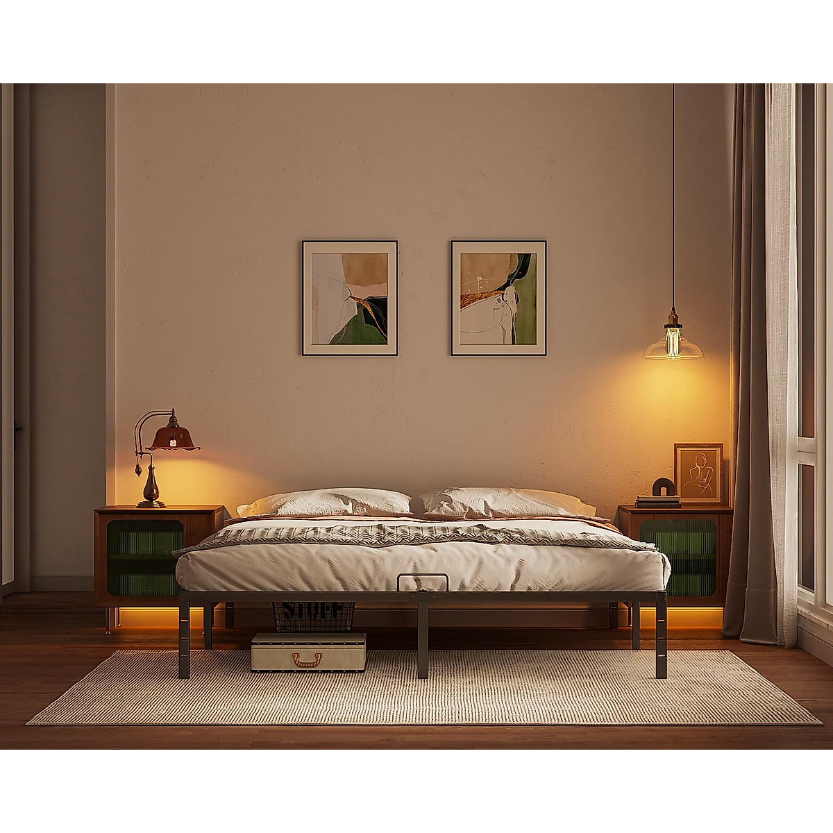 KKL Queen Bed Frame, 14 Inch Heavy Duty Steel Platform with Mattress Anti-Slip Rods, Bed Frame with Underneath Storage Space, No Box Spring Needed, Easy Assembly, Black