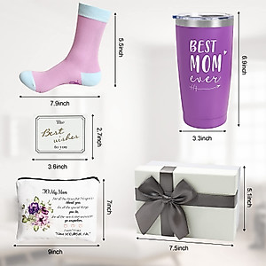 UAREHIBY Mothers Day Gifts for Mom from Daughter Son,20 OZ Wine Tumbler from Husband,Mama Birthday Gifts with Socks,New Mom Gifts,Valentines Day Gifts for Mom(Purple)