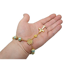 Faith & Gospel Blue Gold Rosary Beads Bracelet Medal Catholic Cross Religious Prayer Chaplet Handmade Communion Confirmation Car Pocket