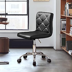 VECELO PU Leather Mid-Back Armless Desk Chair Adjustable Height 360° Rolling Swivel for Home Office Work, Black