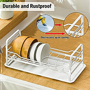 Poeland Bowl Rack with Drip Tray, Pantry Cabinet Organizer Rack for Kitchen Counter Cupboard