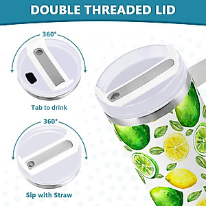 KEEPREAL 40 oz Lime Lemon Tumbler with Handle, Insulated Sports Water Bottle with Lid and Straw, Thermal Stainless Steel Travel Coffee Mug Cup #495