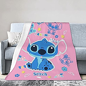NAVAGMAN Stitch Blanket Stitch Gifts for Girls Stitch Throw Blanket for Kids Women Adults Stitch Cartoon Flannel Fleece Blankets for Couch Bed Sofa 40"x50"