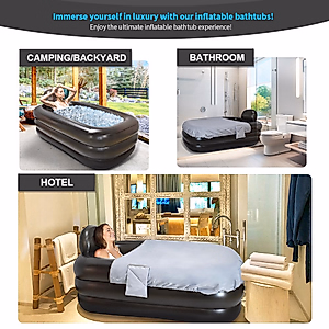 INFLATOAST Portable Bathtub Adult,Ice Bath Tub For Athletes,Inflatable Bathtub Including Air Pump,Easy To Inflate＆Drainage,Cold Plunge Tub,Portable Tub For Home SPA,Hot Bath＆Ice Bath (dark grey)