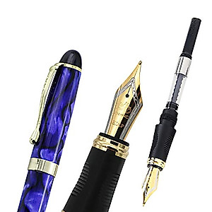 JinHao X450 Fountain Pen Luxury Set Marble Royal Blue Medium Nib Writing For Stationery Office Supplies With Pen Case