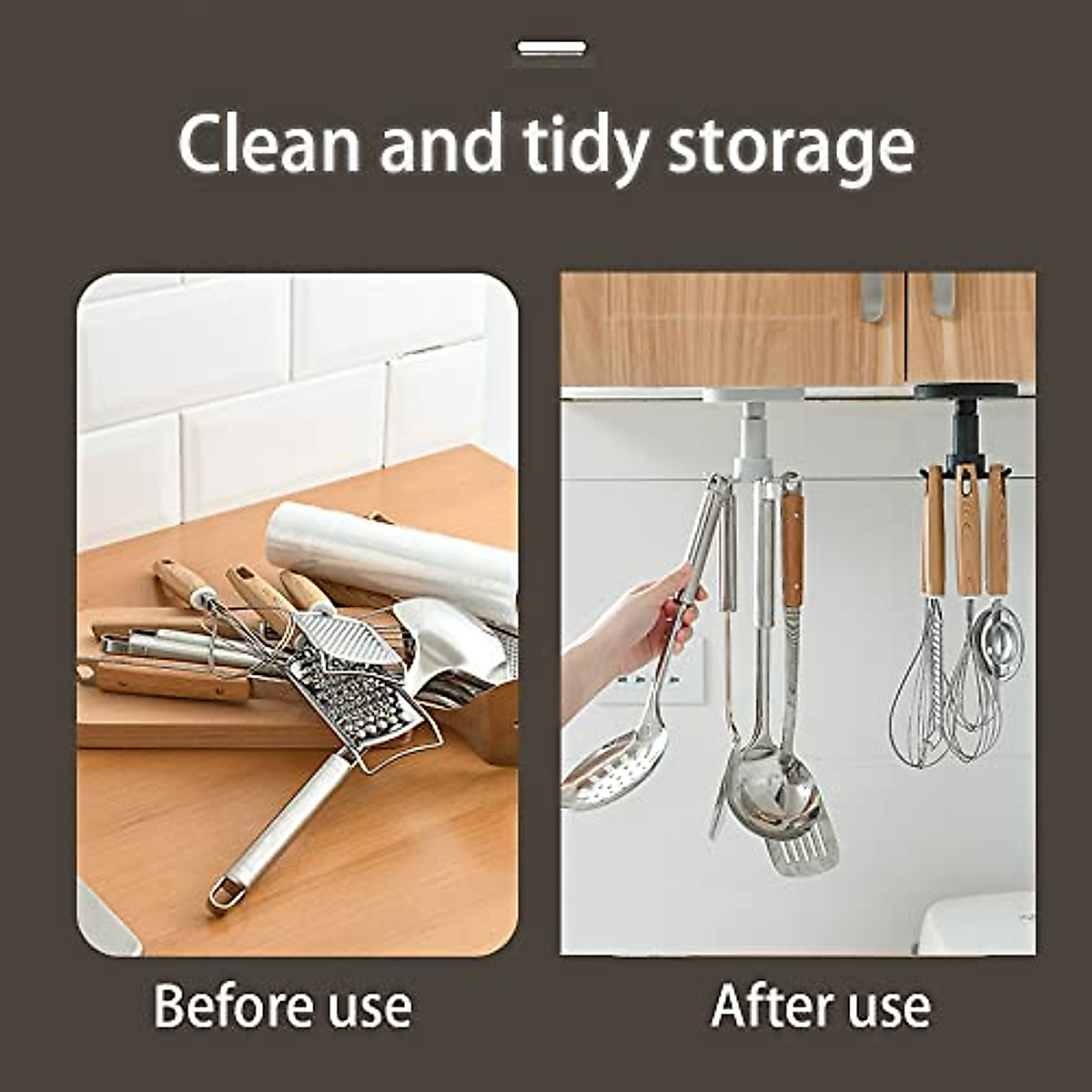 Superlike Kitchen Hooks Under Cabinet Utensil Hanger Holder Sticky Hooks for Kitchen Bathroom 2Pcs White with 4pcs Small Item Hooks