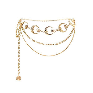 Multilayer Sun Moon Chain Belt Metal Waist Chain Belt Gold Silver Chain Belt for Women Belly Chain Belt Bohemia Body Jewelry
