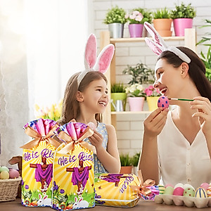 50 Pieces Easter Drawstring Gift Bags Plastic Easter Treat Bags Easter Wrapping Bag Inspiring He is Risen Sign Treat Candy Bags Easter Cookie Bags Goody Bags for Easter Theme Bible School Party Favor