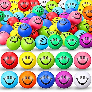 100 Pcs Mini Smile Face Stress Balls 1.57 Inch Colored Stress Balls in Bulk Soft Foam Funny Face Ball Small Stress Relief Balls for Teens Adults Finger Exercise School Carnival Reward Party Bag Gift