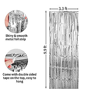 Crosize 3 Pack 3.3 x 9.9 ft Silver Foil Fringe Backdrop Curtain, Streamer Backdrop Curtains, Streamers Birthday Party Decorations, Tinsel Curtain for Parties, Photo Booth Backdrops, Party Decor