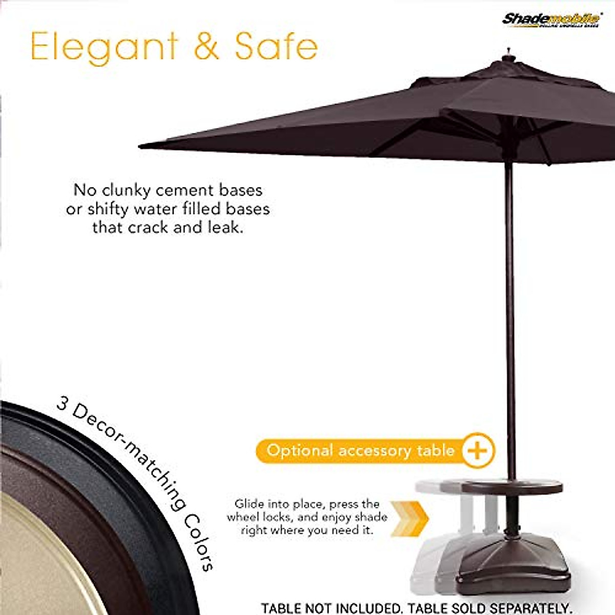 Shademobile Outdoor Umbrella Stand w/ Easy Rolling Base (up to 125lb) Heavy Duty Universal Design for Weighted Commercial Patio & Deck Big Mobile Sun Shade w/ Hidden Wheels | Bronze, Black, Sandstone