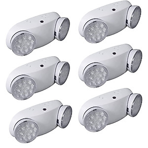 LED Emergency Light with Battery Backup, Two Adjustable Heads Commercial Emergency Light, US Standard 120-277V (UL 94V-0), Domestic Power Outage Emergency Light, Rechargeable Bulb (6-Pack)