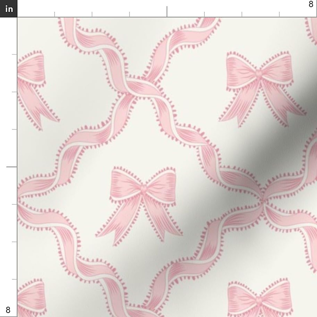 Spoonflower Fabric - Pink Bow Ribbon Trellis Pastel Baby Grandmillennial Chinoiserie Printed on Petal Signature Cotton Fabric by The Yard - Sewing Quilting Apparel Crafts Decor