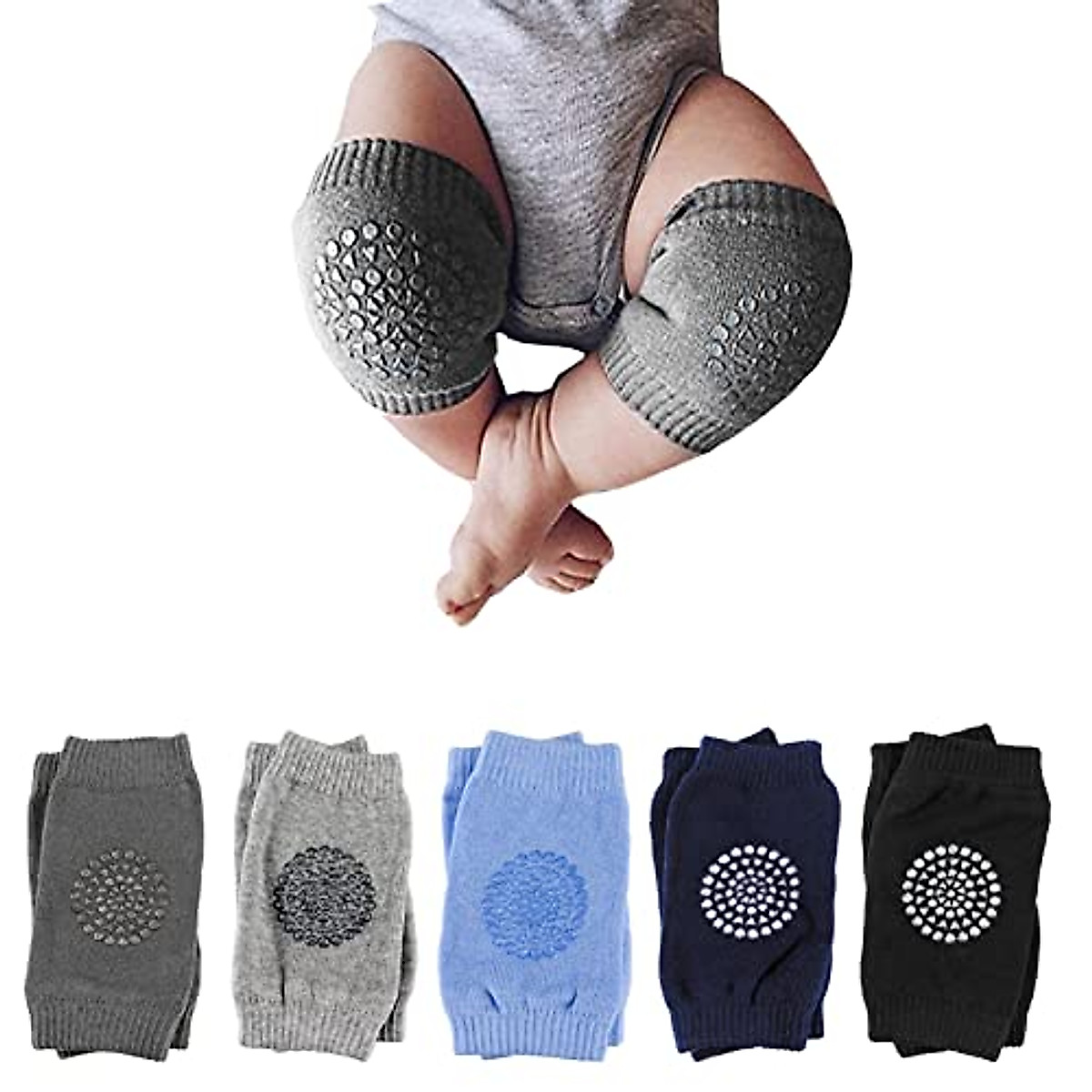 Little World Baby Knee Pads, Baby Knee Pads for Crawling, Anti Slip Baby Crawling Knee Pads, Unisex Baby Knee Protectors Toddler Leg Warmer, Safety Walking Kneepads, Knee Pads for Babies (5 Pairs)