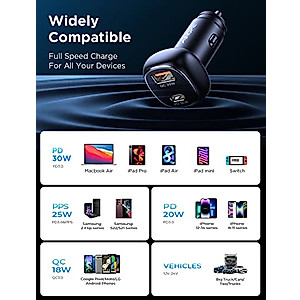 66W USB C Car Charger, AINOPE Cigarette Lighter USB Charger, PD 36W+QC 30W Fast Charging Fast Car Charger, Heavy Solid All Metal iPhone Car Charger Adapter for iPhone, Samsung, iPad, Google Pixel