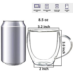 Youngever 2 Pack Glass Coffee Cups, Double Wall Thermo Insulated Coffee Cups, Glass Coffee Mugs (8.5 Ounce)