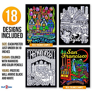 Super Pack of 18 Fuzzy Velvet Coloring Posters (Travel Edition) - Famous Cities - Educational Arts & Crafts Kit for Kids, Girls, and Boys - Perfect as a Quiet Time or Shareable Family Activity