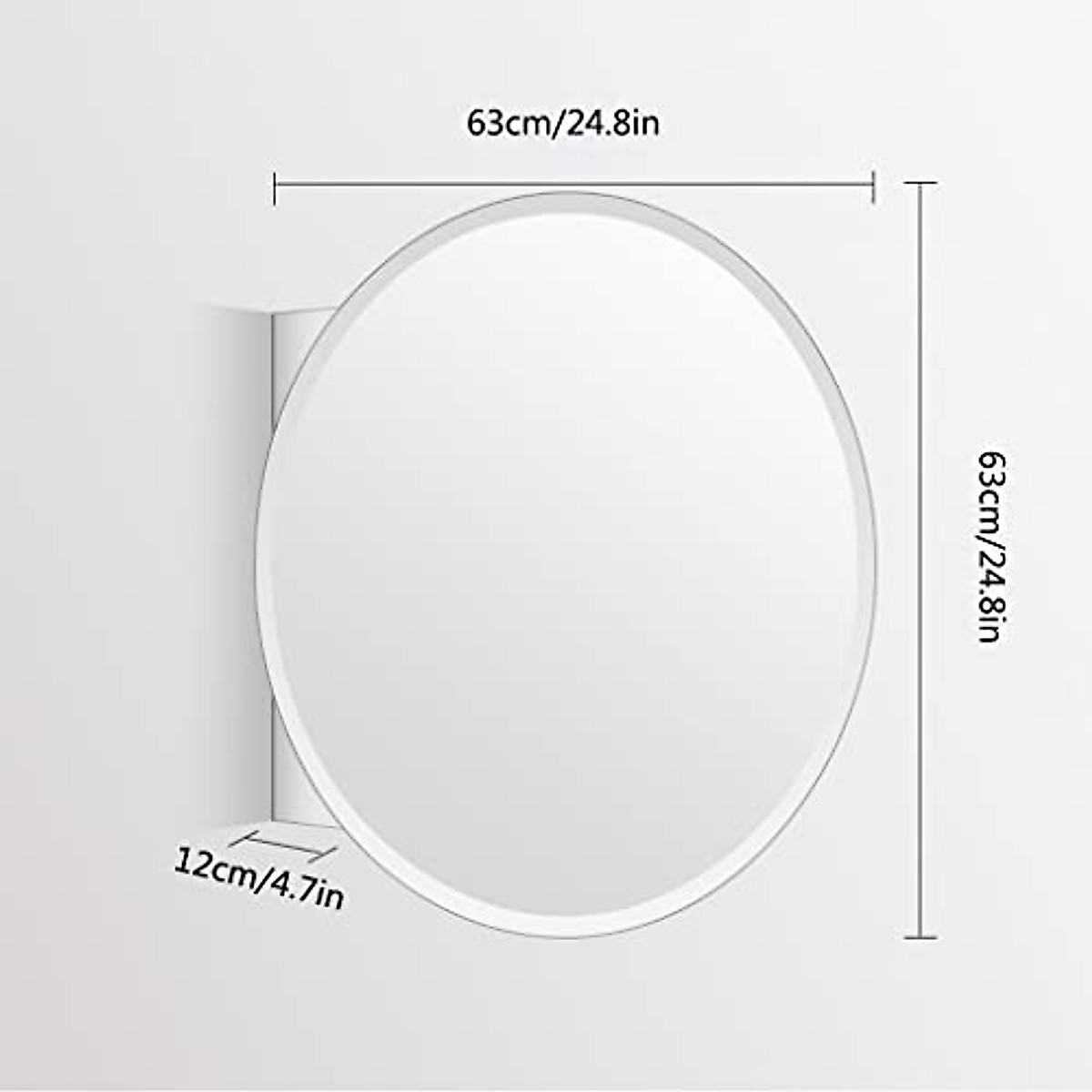 Round Bathroom Mirror Cabinet, Bathroom Wall Storage Cabinet Mirror Medicine Cabinet, Medicine Cabinets for Bathroom with Mirror, for Living Room Bedroom Entryway (Color : White, Size : 63x12x63cm)