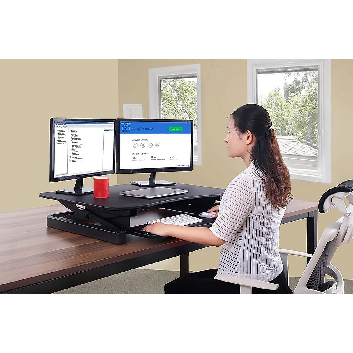 ApexDesk ZT Series Height Adjustable Sit to Stand Electric Desk Converter, 2-Tier Design with Large 36x24 Upper Work Surface and Lower Keyboard Tray Deck (Electric Riser, Black)