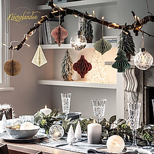 NICROLANDEE Christmas Party Decorations - 6 PCS 3D Mini Glitter Edge Paper Honeycomb Lantern Green, Red, Brown, Ivory, Gray Hanging Ornaments for Christmas Tree Décor, New Years Party, Home Decor