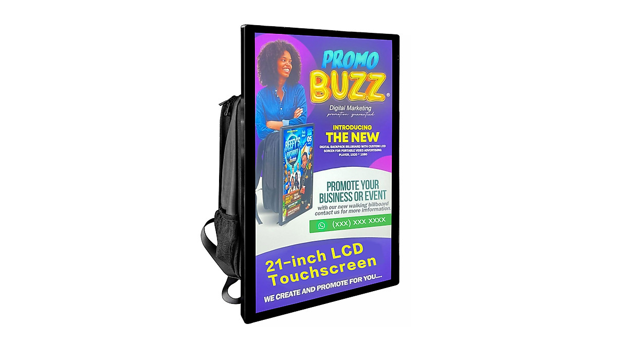 Portable 21.5-inch LCD Backpack for Mobile Video Advertising