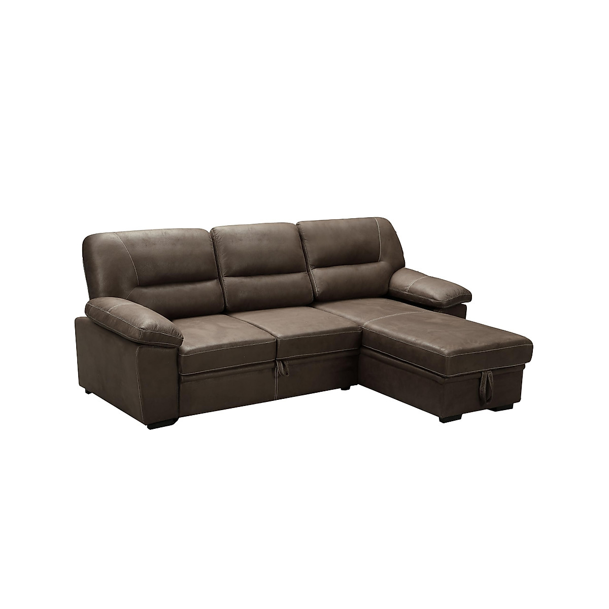 Lilola Home Kipling 99" W Saddle Brown Microfiber Reversible Sleeper Sectional Sofa Chaise