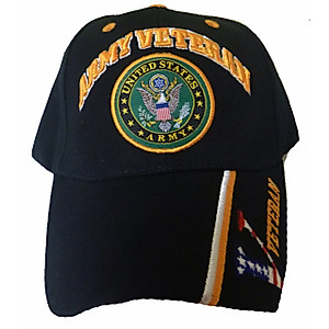 Army Black Baseball Cap Veteran V American Flag USA Hat United States Patriotic