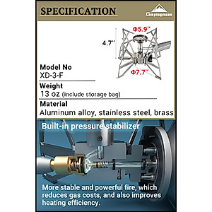 CAMPINGMOON Butane Camping Stove Portable Regulator Single Burner w/Storage Bag XD-3 (Silver w/igniter)