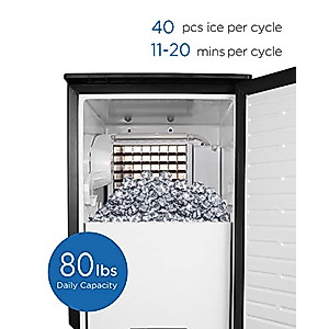 Watoor Undercounter Commercial Ice Machine Built-in Ice Maker with Reversible Door, Auto Self-Cleaning Built-in or Freestanding 80lbs Daily Capacity