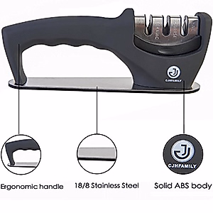 CJHFAMILY Knife Sharpener for Straight Knives - 3 Stage Diamond Coated Sharpening Wheel System