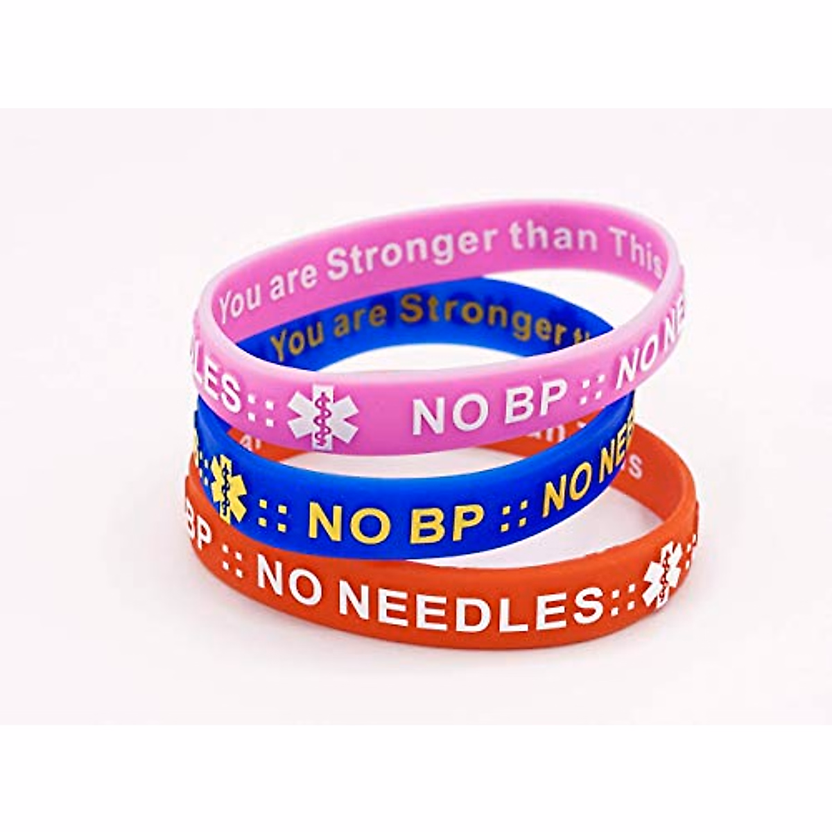 MandM NO BP, NO Needles for Dialysis, Lymphedema Arm Alert Silicone Bracelets, Wristbands Blue and Red(2)