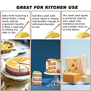 Wedding Cake Knife and Server Set, Little Cook 3PCS Cake Cutting Set for Wedding, includes 9.25" Cake Knife, 9" Cake Server and 6.7" Cake Pie Spatula, Stainless Steel Cake Cutter, Gold