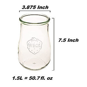 Weck Jars - Weck Tulip Jars 1.5 Liter- Large Glass Jars for Sourdough - Starter Jar with Glass Lid - Wide Mouth - Suitable for Canning and Storage - (1 Jar)