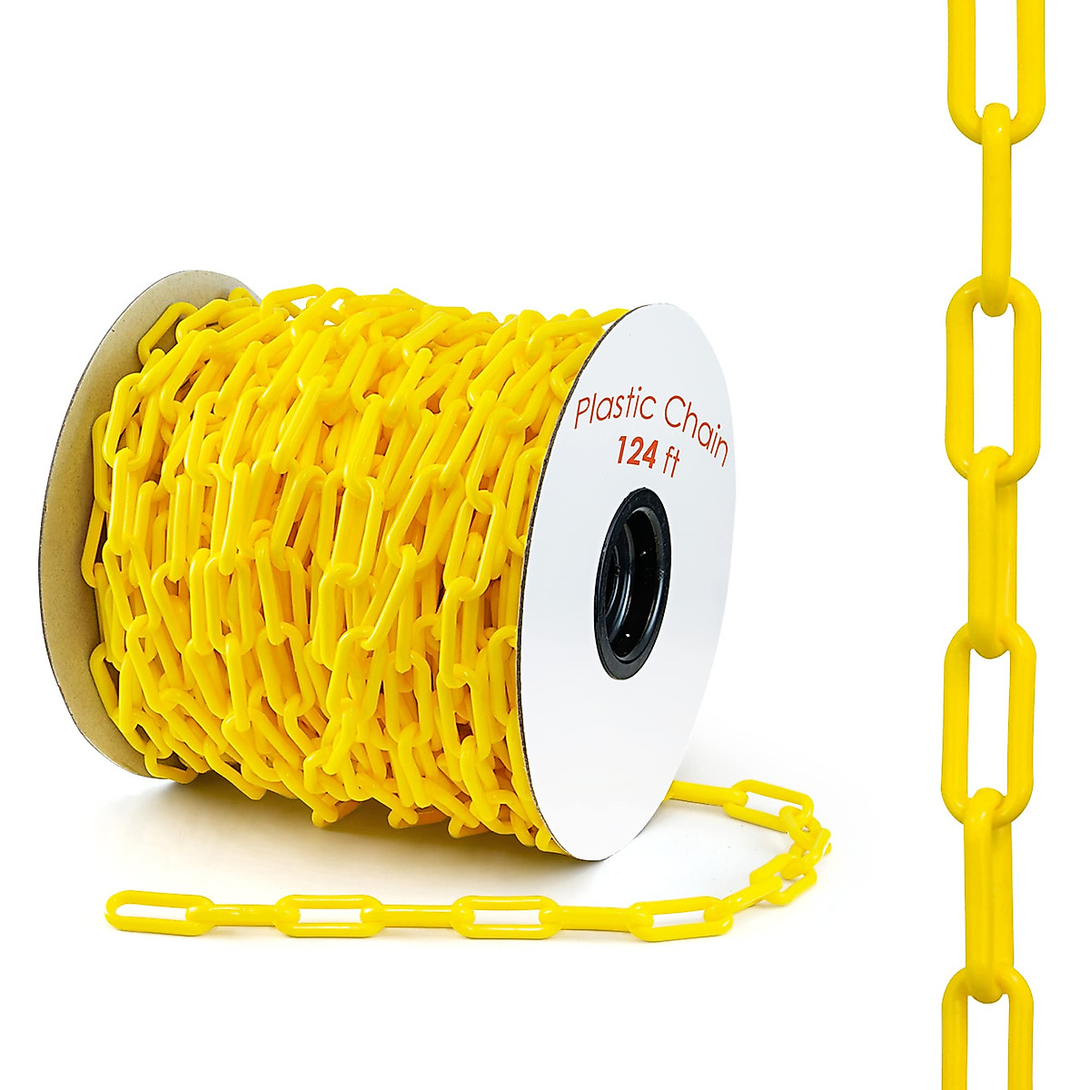 Plastic Chain, Plastic Chain Links, Safety Chains, Safety Barrier Chains, Chain Barrier, Accessory for Crowd Control, Queue Line, Decoration, Light Weight, UV Protected, Yellow, 2" Link, 124 Foot