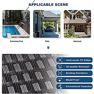 Kullavik Outdoor Patio Furniture Set 12 Pieces Sectional Rattan Sofa Set Brown PE Rattan Wicker Patio Conversation Set with 10 Navy Blue Seat Cushions and 2 Tempered Glass Table