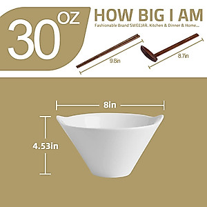 Sweejar Porcelain Ramen Bowls, Japanese Ramen Noodle Bowl with Chopsticks And Spoons, 25 oz Deep Bowl for Soup, Salad, Pho, Udon, Reactive Glaze, Set of 2 (Turquoise)