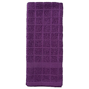 DII Basic Terry Collection Windowpane Dishtowel Set, 16x26, Eggplant Solid, 4 Piece