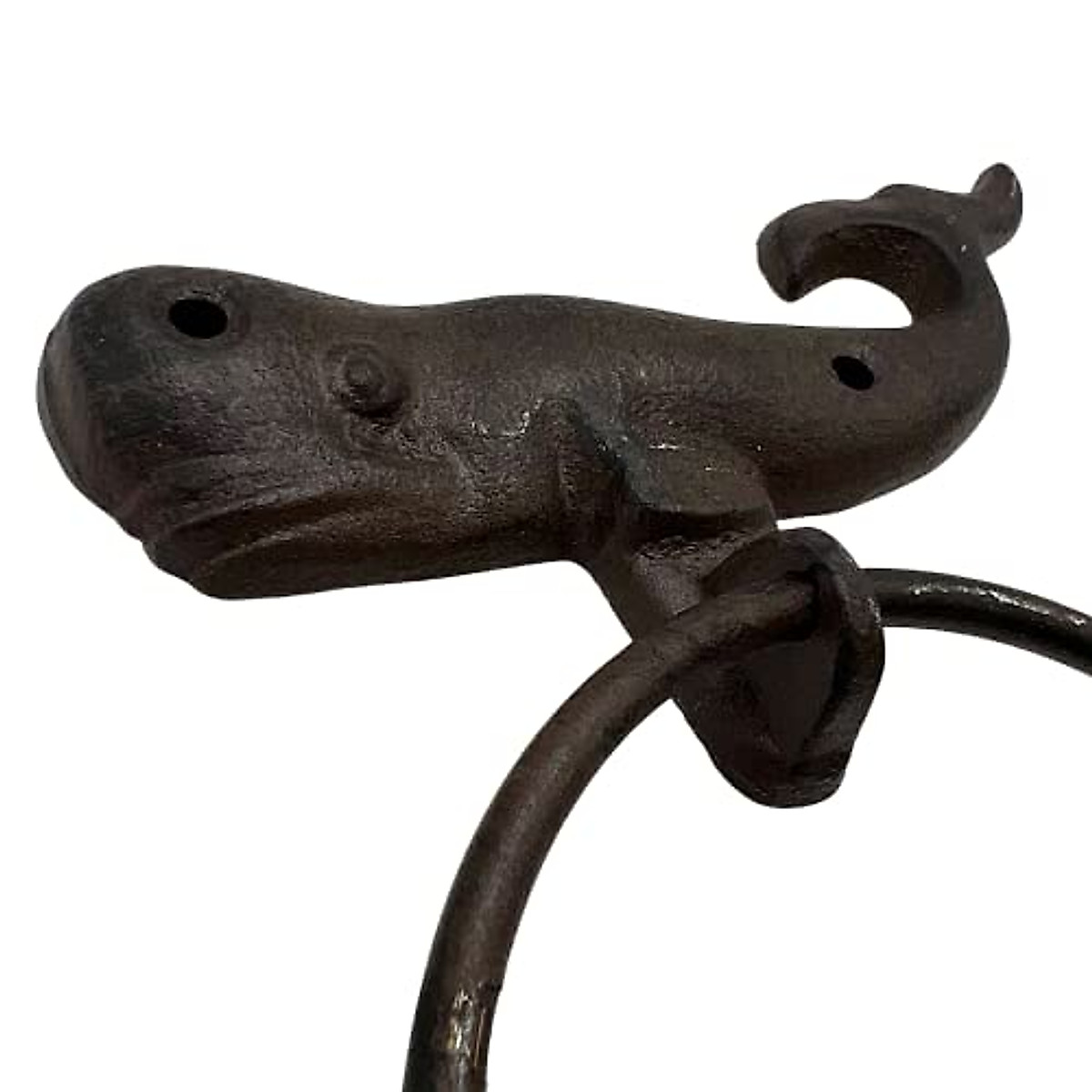 Cast Iron Nautical Whale Hand Towel Holder Ring, Wall Mounted Rings for Hanging Towels, Washcloths, and More, Rustic Coastal Bathroom Decor for Beach Houses, 8 Inches