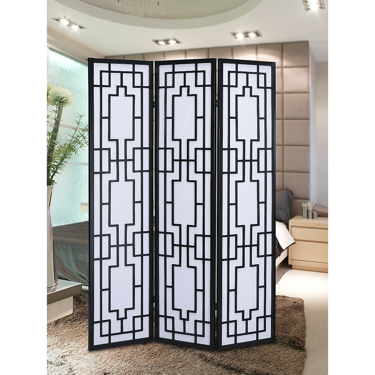Roundhill Furniture Sudoku 3 Panel Room Divider Screen, Black