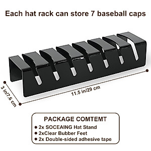 Generic SOCEAING 2 Pack New Hat Stand for Baseball Caps Display and Organizer,No Install Acrylic Hat Holder for 14 Baseball Caps for Bedroom, Closet, Dresser and Office, black