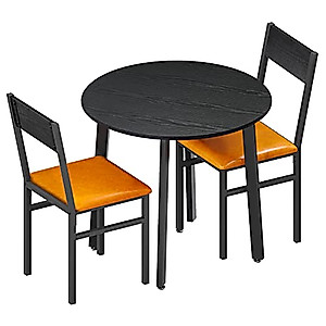 HOMOOI 3 Piece Dining Room Table Set for 2, Round Kitchen Table Dinette Sets with 2 Cushioned Chairs for Apartment, Small Space, Espresso and Brown
