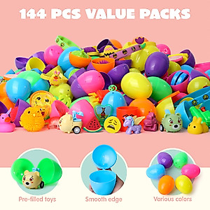 JOYIN 144 Pcs Prefilled Easter Eggs with Toys Plus Stickers Inside, Stuffed Toys for Easter Eggs Hunt, Basket Stuffers/Fillers, Party Favor, Classroom Prize Supplies